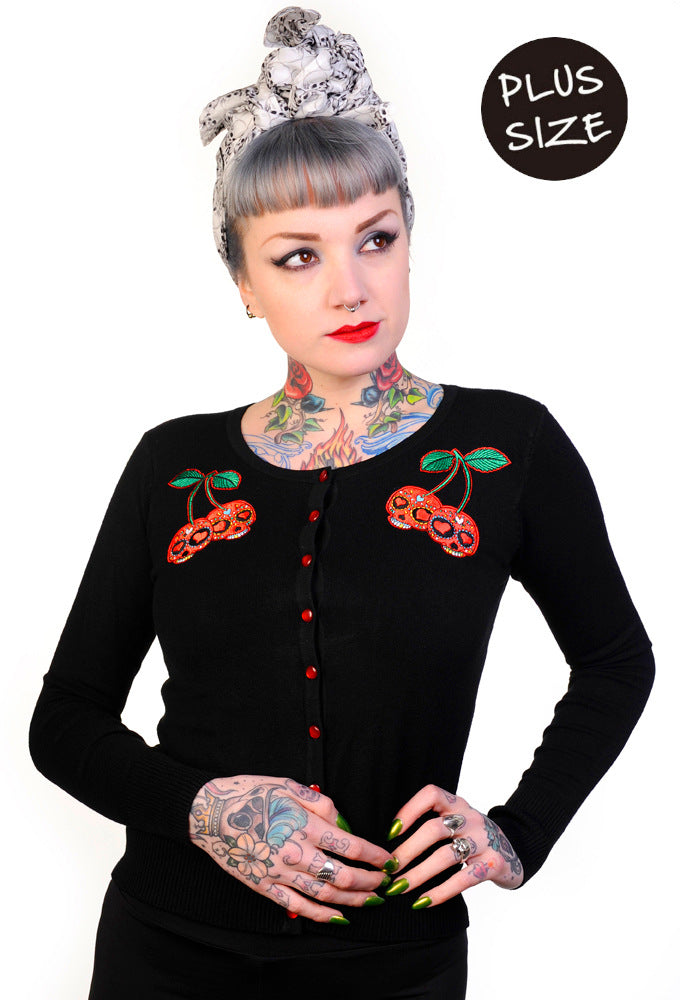 Banned Alternative - Black Cherry Skulls - Black Knit Cardigan – Wild ...